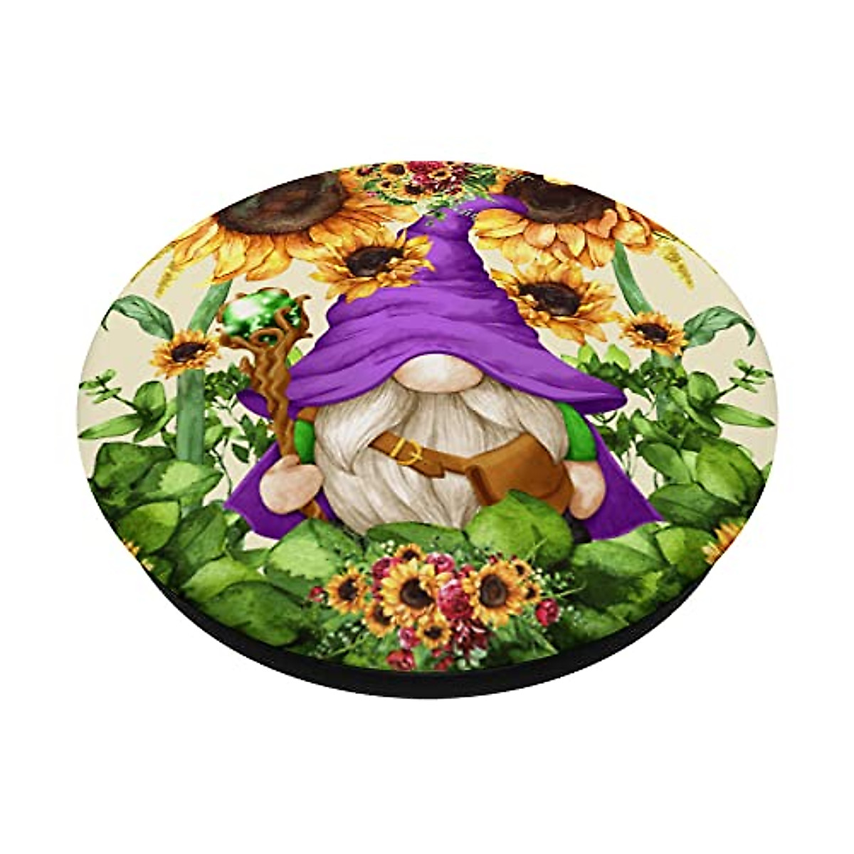 Mystic Gnome Witch In Purple Wizard Outfit For Sunflower Mom PopSockets Swappable PopGrip