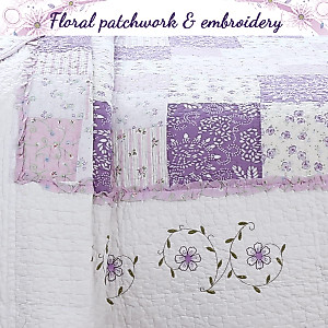 Cozy Line Home Fashions Love of Lilac Bedding Quilt Set, Light Purple Orchid Lavender Chic Lace Floral 100% Cotton Reversible Coverlet, Bedspread (Lilac, Twin - 2 Piece)