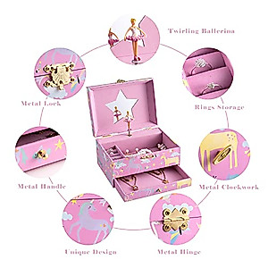 lekymo Girls Jewelry Box Kids Jewelry Box Musical Ballerina Box for Girls, Unicorn & Mermaid Design Jewelry Box for Girls Jewelry Organizers for Bedroom Decor Christmas Birthday Gifts