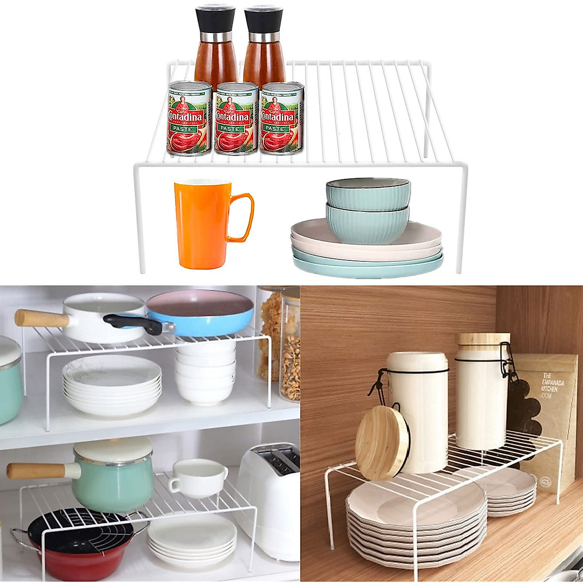 ARCCI Kitchen Cabinet Shelf Organizer Set of 4, Medium (13 x 9.4 inch) Rustproof Metal Wire Pantry Storage Shelves, Dish Plate Racks for Cabinets, Freezer, Counter, Cupboard Organizers and Storage