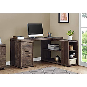 Monarch Specialties Computer Desk L-Shaped Corner Desk with Storage - Left or Right Facing - 60" L (Brown Reclaimed Wood Look) & I 7400 Filing Cabinet, 18.25" L x 17.75" W x 25.25" H, Brown