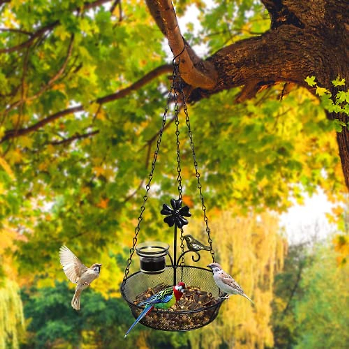 ALLADINBOX Hanging Bird Feeder Tray, Metal Mesh Platform Feeders for Birds Outside, Seed Tray for Bird Feeders, Outdoor Garden Decoration for Wild Backyard Attracting Birds