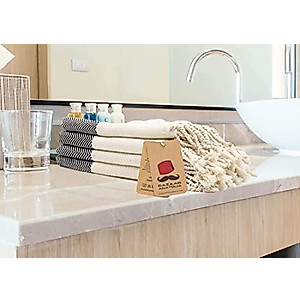 Turkish Hand Towel Set of 4 Herringbone Peshtemal Towel 100% Cotton 45x20" Light Weight Thin Quick Dry Hand Bath Hair Gym Face Tea Kitchen Set Farm House Decor Decorative Bathroom Towel (Black)