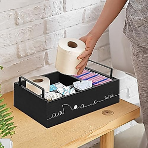Wooden Tampon Holder for Bathroom, Shark Week Tampon Storage with Handles, Farmhouse Bathroom Storage Container for Underwear, Roll Paper, Wipes, Sanitary Tampon, Feminine Product Organizer, (Black 2)
