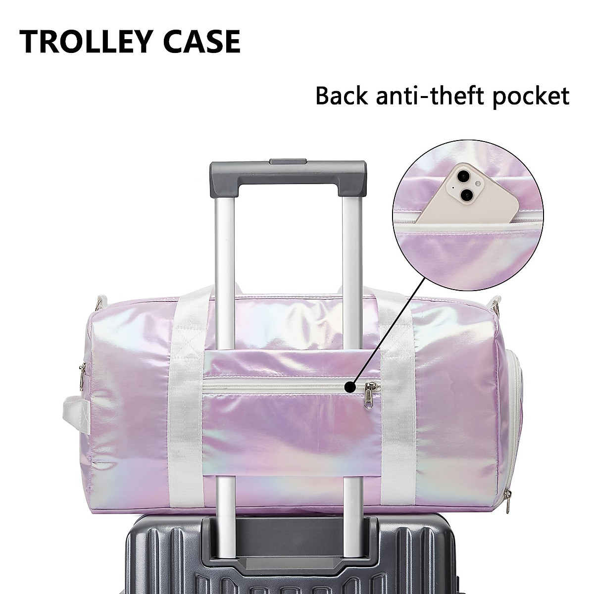 ZHIERNA Sports Gym Dance Bag for Women Girls, Shimmery Waterproof Duffle Travel Bag With Shoes Compartment and Wet Dry Pocket (Purple)