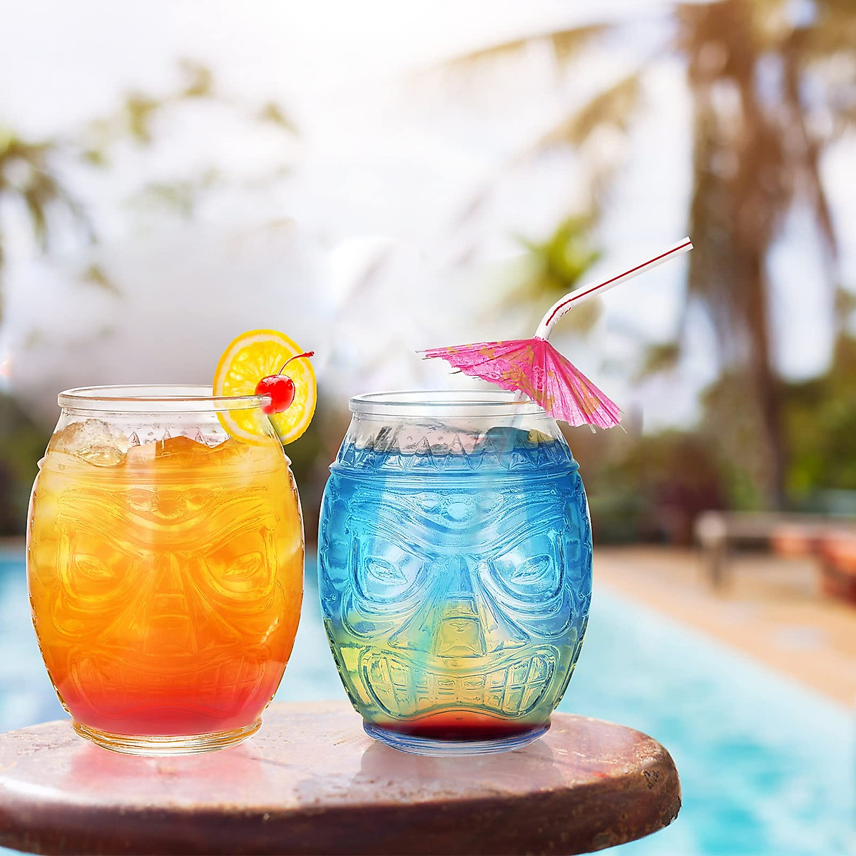 TOPZEA 6 Pack Tiki Glass Mug, 16 Oz Clear Tiki Bar Glasses Cups Double Old Fashioned Cocktail Mugs for Mai Tai, Pina Colada, Punch, Hawaiian Luau Party Drinkware Glass