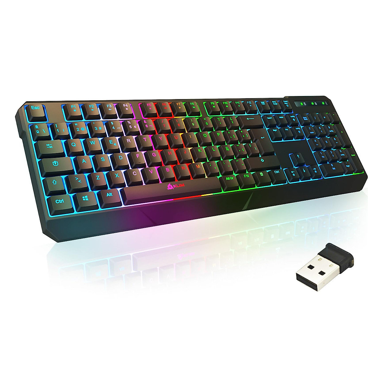 KLIM Chroma Wireless - Teclado inalámbrico Gaming ESPAÑOL + Teclado Gaming ligero, duradero, resiste al agua, ergonómico, silencioso + Teclado Gamer PC PS4 Xbox One Mac + Nueva VERSIÓN 2024 + Negro