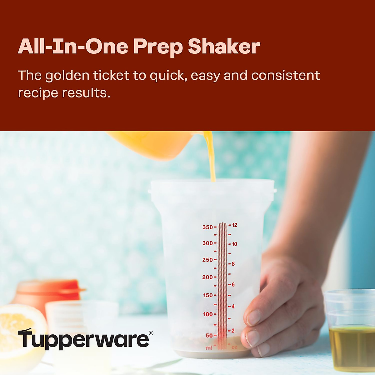 Tupperware All-In-One Prep Shaker Bottle with Measurements and Airtight and Leak-Proof Lid - Dishwasher Safe & BPA Free