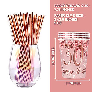 30th birthday decorations for women her - (Total 121pcs) rose gold Birthday supplies Plates and Napkins, Cups, Straws, tablecloth, Disposable Tableware for 24 Guests