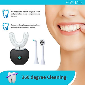 V-WHITE Ultrasonic U-Shaped Toothbrush for Teeth Whitening, Electric Toothbrush For Adults - 360° Mouth Cleansing, Hands Free Gums Protection - Wireless Charging & LED Light -Waterproof IPX7 Certified