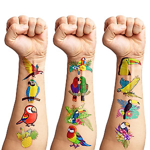 8 Sheets (96PCS) Parrot Bird Temporary Tattoo Stickers Tropical Themed Birthday Party Decorations Supplies Favors For Kids Boys Girls Gifts Classroom School Prizes Rewards