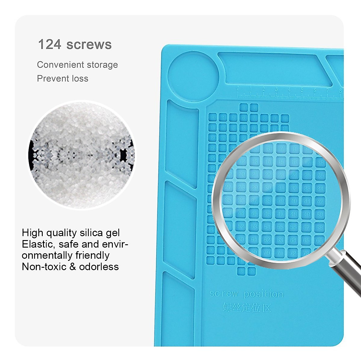 XOOL Heat Resistant Soldering Mat - Blue Magnetic Silicone Work Mat with Scale Ruler and Screw Position, Silicone Soldering Repair Mat for Soldering, Phone, Laptop, Tablet, Watch Repair(13.7''×9.76'')