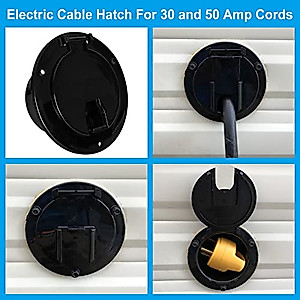 RV 5 Inch Round Electric Cable Hatch for 30 and 50 Amp Cords, RV Power Cord Cable Hatch Cover Compatible with Coleman Jayco Pop-Up Camper Travel Tent Trailer Motorhome (Black)