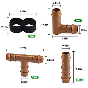 28PCS 1/2 in Drip Irrigation Fittings Kit, Irrigation Tubing Parts, Barbed Connector Include 10 Couplings, 6 Tees, 6 Elbows, 6 End Caps, Drip Line Connectors for Garden Drip or Sprinkler System