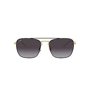 Ray-Ban RB3588 Square Sunglasses, Black On Gold/Light Grey Gradient Dark Grey, 55 mm