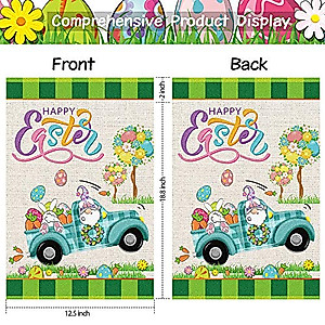 Tatuo 2 Pieces Happy Easter Bunny Gnome Garden Flag Double Sided Easter Bunny Vertical Burlap House Flags Spring Yard Outdoor Decoration Supplies, 18 x 12 Inch