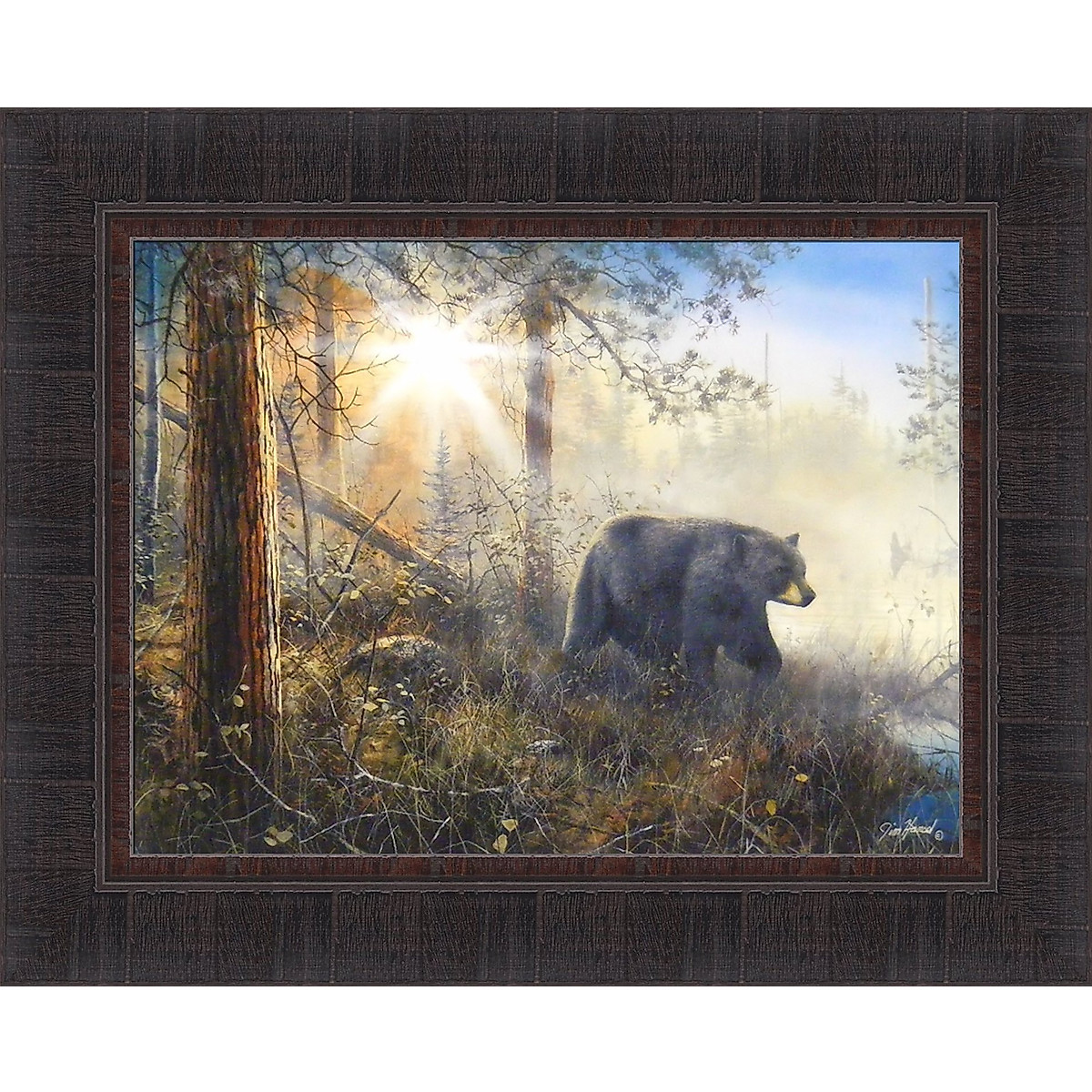 Shadow In The Mist by Jim Hansel 17x21 Black Bear Forest Sun Cabin Framed Art Print Picture