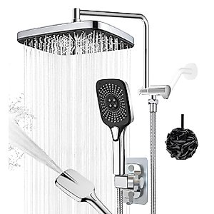 12" Rain Shower Head with Handheld Spray 4 Settings High Pressure Shower Head Rainfall Showerhead with Handheld Sprayer + 12" Shower Head Extension Arm,79" Shower Hose, 12" x 8" Rectangle Shower Heads