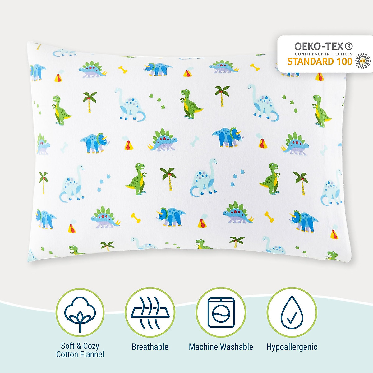 Wildkin Kids 100% Cotton Flannel Pillow Case for Boys & Girls, Soft & Breathable Fabric Kids PillowCase, Measures 20 x 30 Inches, Fits Standard Size Pillow (Dinosaur Land)