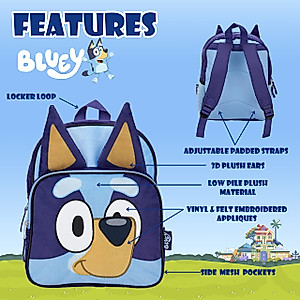 BLUEY Backpack for Girls & Boys for Kindergarten & Elementary School, 12 Inch, Plush with 3D Ears & Appliques, Adjustable Straps & Padded Back, Lightweight Travel Bag for Kids