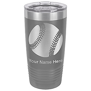 LaserGram 20oz Vacuum Insulated Tumbler Mug, Baseball Ball, Personalized Engraving Included (Gray)
