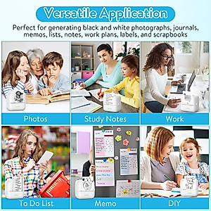 HuiJuKeJi Mini Sticker Printer Bluetooth Smart Pocket Inkless Thermal Printer with 10 Rolls Thermal Paper and Sticker for iOS&Android, Portable Receipt Printer for Photo Journal Notes Memo