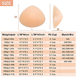 MERSTEYO Triangle Silicone Breast Forms Mastectomy Prosthesis Bra Pads Inserts Enhancers 1 Pair D+ Cup