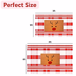 Fallovea Christmas Rugs Red and White Plaid, 4'x6' Area Rug Outdoor Indoor Front Porch Doormat Cotton Hand-Woven Layered Door Mats for Entryway Patio Entryway Laundry Bedroom Living Room