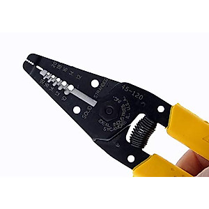 IDEAL Electrical 45-120 T-5 T-Stripper - 10-20 AWG, Yellow Wire Stripper with Looping Holes, Plier Nose, Spring Loaded Automatic Opening,Black
