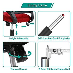 Office Chair Ergonomic Desk Chair Mesh Adjustable Computer Chair Comfortable Adjustable Height Executive Task Chair with Wheel Armrests for Adults Kids, Red