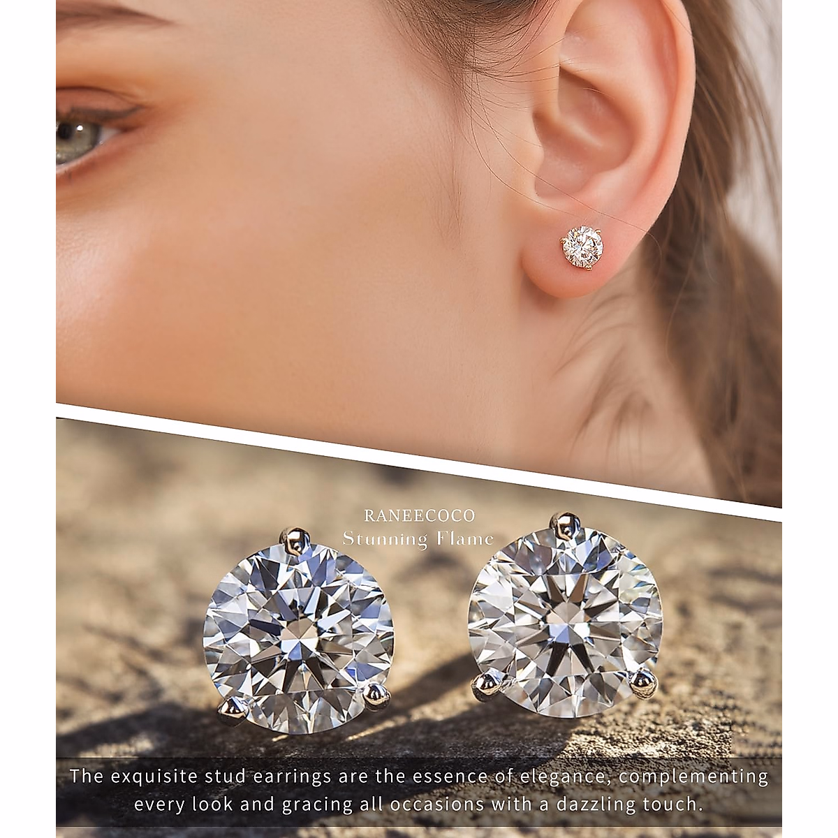 "STUNNING FLAME" 18K Gold Plated Silver Brilliant Cut Simulated Diamond Cubic Zirconia Stud Earrings(yellow-gold-plated-silver, 1.0)