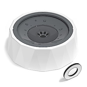 ELS PET Dog Bowl No Spill, Pet Water Bowl No Drip Slow Water Feeder Cat Bowl, Pet Water Dispenser 70oz/2L Large Capacity Travel Water Bowl for Dogs, Cats (Grey with Filter, 1L)