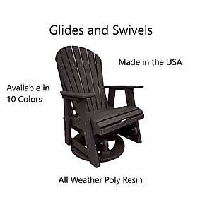 Phat Tommy Glider for Outside Patio - Outdoor Swivel Glider Chair - Poly Outdoor Furniture, Adirondack Porch Glider Chair, Brown