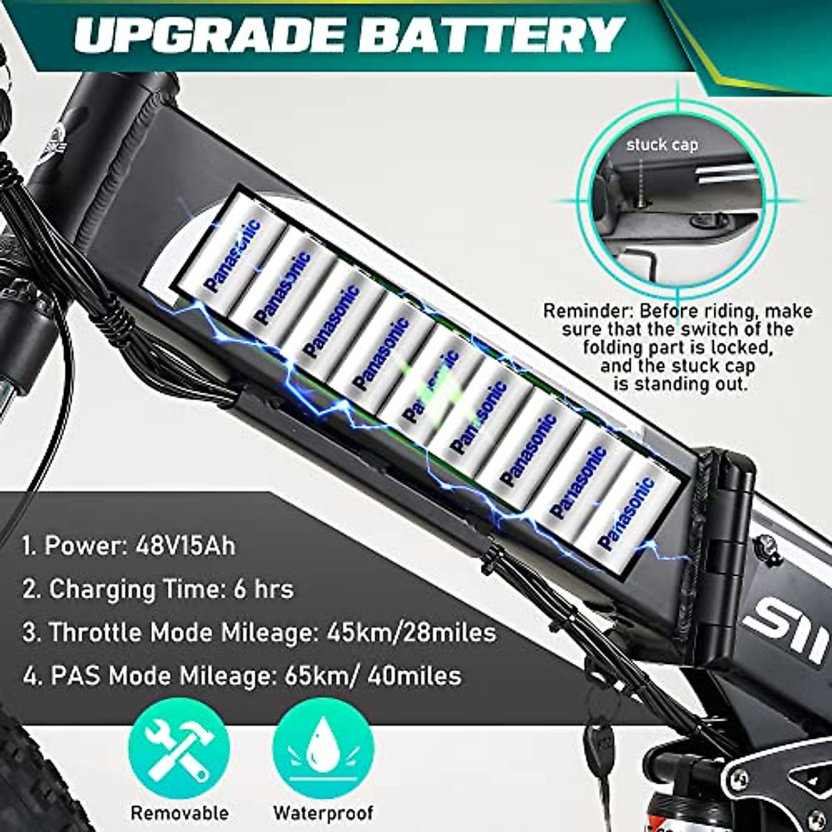 TT-EBIKE Folding Electric Bikes Adults 48V 1000W with 15Ah Removable Battery, Full Suspension 26 x 4 Fat Tire E Bikes with Shimano 7-Speed Gear for Snow Beach Mountain (1000W)