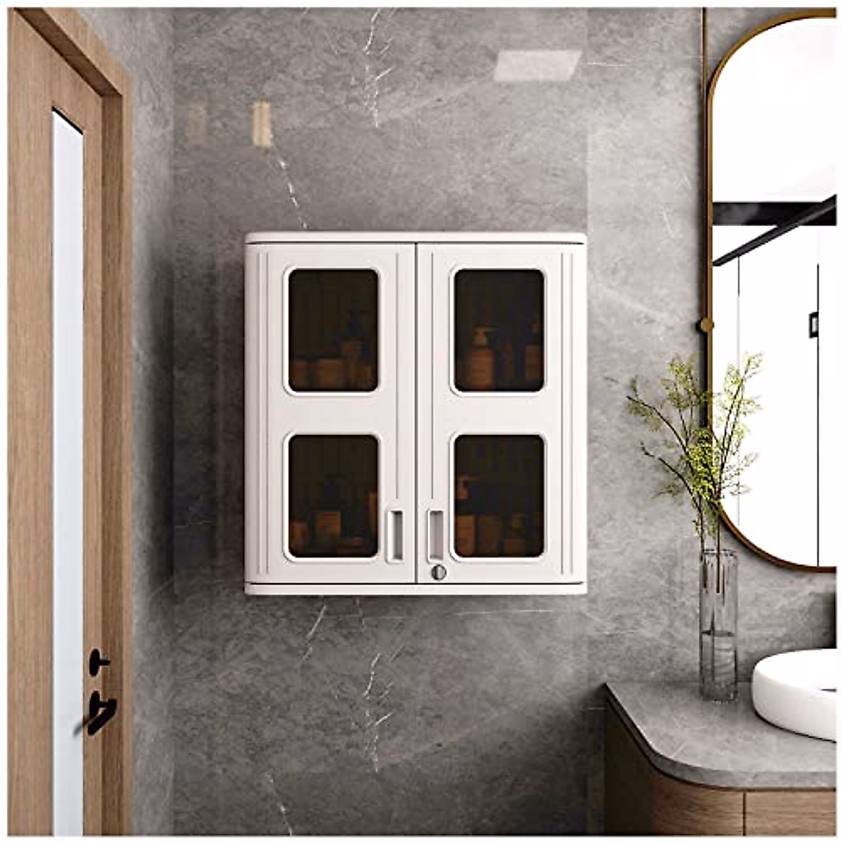 HOMSPARK Bathroom Wall Cabinet, Multifunctional Medicine Cabinet with Shelf, Wall Mounted Storage Cabinet for Bathroom, Laundry Room, Kitchen, Garage