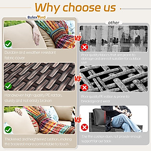 BULEXYARD High Back Brown PE Rattan Outdoor Patio Furniture Set with Propane Fire Pit Table, Large Wicker Outside Sectional Furniture Sofa Conversation Sets for Backyard(Beige, 9Pcs-B)