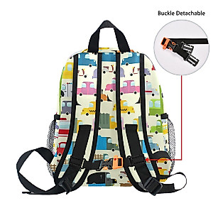 Glaphy Custom Kid's Name Backpack School Bus Trucks and Police Car Cartoon Cute Toddler Backpack for Daycare Travel Personalized Name Preschool Bookbag for Boys Girls