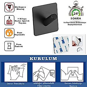 Adhesive Hooks - 5 Pack Heavy Duty Wall Hooks Waterproof Stainless Steel Hooks for Hat Towel Robe Hooks Rack Wall Mount - Bathroom Kitchen Home Hotel Office Cabinet and Bedroom Matte BLACK02