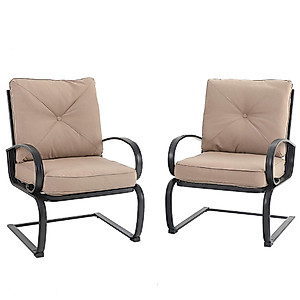 MFSTUDIO 2PCS Patio Bistro Dining Spring Motion Chairs Outdoor Furniture for Backyard, Garden with Removable Cushion Seat, Metal Frame, Beige