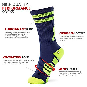 ChalkTalkSPORTS Hockey Half Cushioned Crew Socks | Hockey Player | Navy/Neon