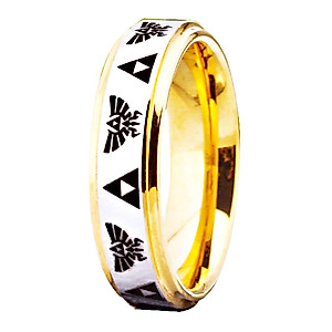CLOUD DANCER FREE Custom Engraving The Legend of Zelda Ring- Crest and Triforce Ring Gold Step Tungsten Carbide Wedding Bands Ring (9.5)