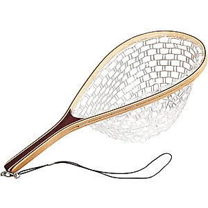 Mounchain Fishing Net Fly Fishing Landing Net, Wooden Frame Fish Net with Soft Rubber Mesh for Trout Catch and Release Net Gifts for Father Men