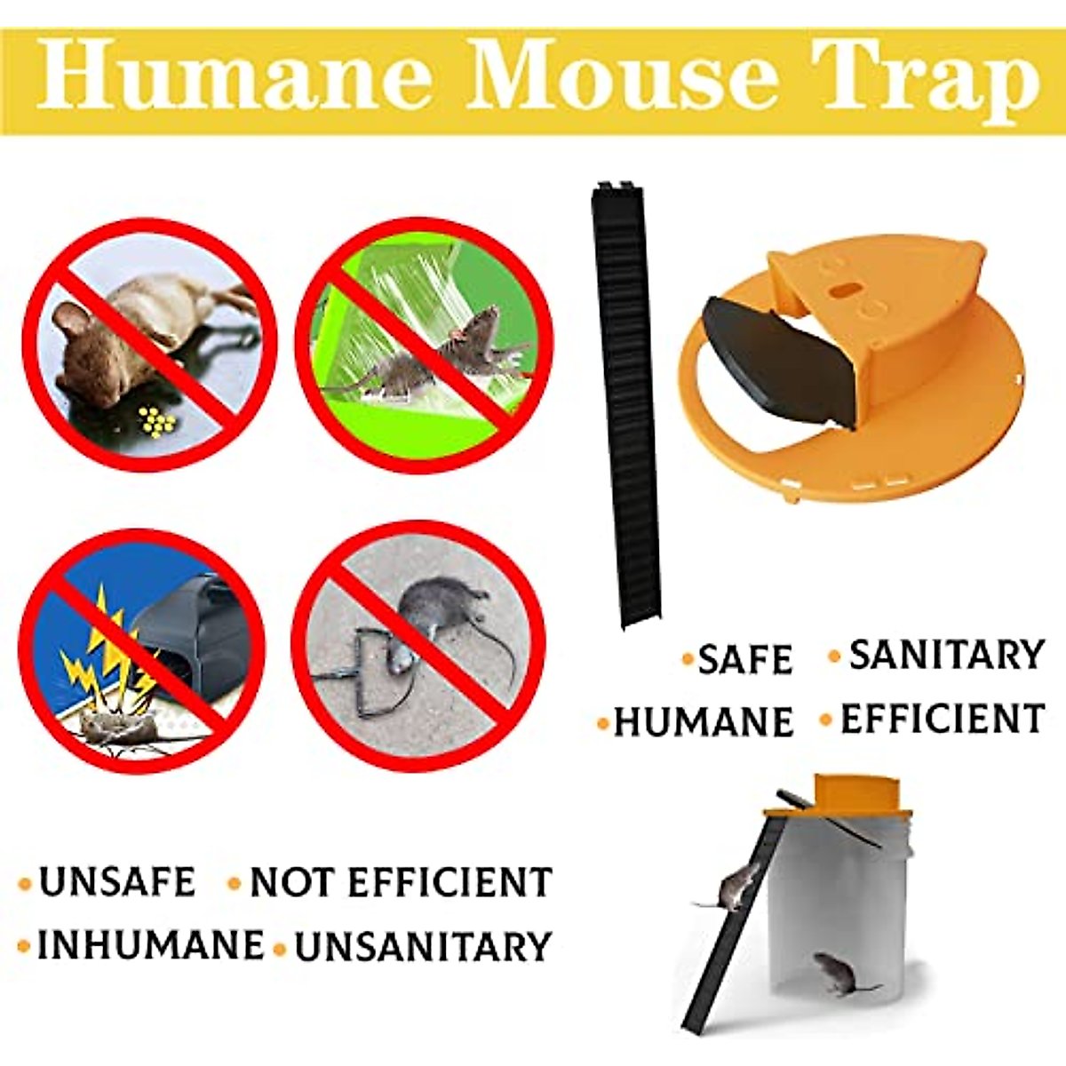 ZGANGZ 2Packs Mouse Trap Bucket Lid Mouse Traps for House Indoor Rat Trap Rat Traps Flip and Slide Bucket Mouse Trap Outdoor Humane Mouse Trap Updated Version Auto Reset Pest Control Traps, Yellow