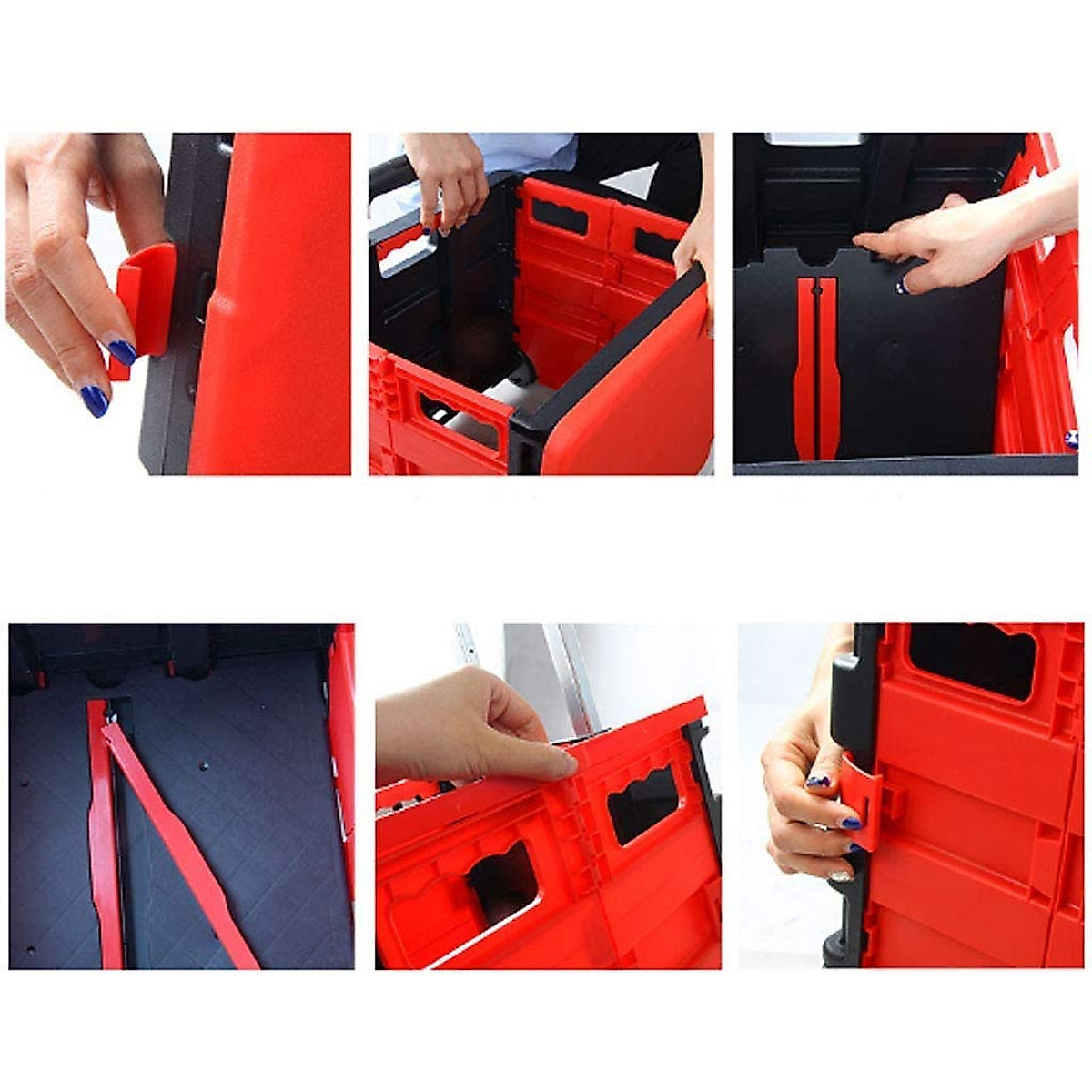 MTYLX Multifunctional Portable Trolleys with Wheels,Shopping Cart Trolley, Ultra Lightweight Waterproof Abs Material, Aluminum Alloy Lever, Portable Trolley (Size : 38Cm*33Cm*90Cm),Red