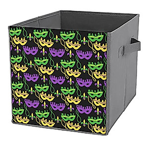 Cute Mardi Gras Pattern Collapsible Storage Bins Basics Folding Fabric Storage Cubes Organizer Boxes with Handles