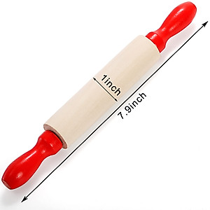 SOUJOY Set of 12 Mini Rolling Pin, 8 Inch Wood Dough Roller with Red Handle, Small Dough Rolling Pin for Craft Fondant Pastry Pizza Crafting and Imaginative Play