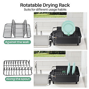 Dish Drying Rack - Extendable Dish Rack for Kitchen Counter, Saving Countertop Space Dish Drainer, Stainless Steel Kitchen Drying Rack with Cutlery Holder, 22.1''L x 12.8''W (Black)