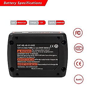 DEWQKI 2 Pack 6000mAh 12V Lithium Ion Replacement Battery Compatible with Milwaukee M12 Battery 48-11-2401 48-11-2402 48-11-2411 48-11-2420 12-Volt Cordless Tools