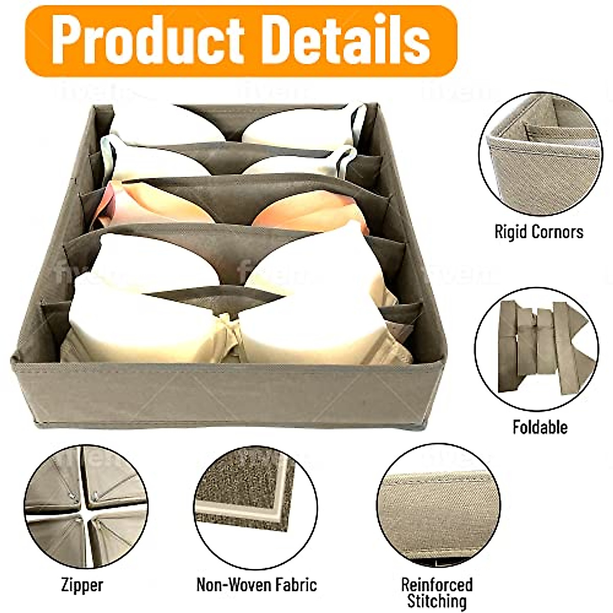 Underwear Organizers for Drawers, 4 piece set. Bra, socks, belts