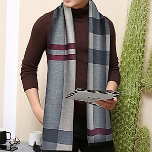 Geopty 2 Pack Mens Scarf, Soft Warm Cashmere Feel Winter Scarf for Men Black Grey Mens Scarves Set,Style B